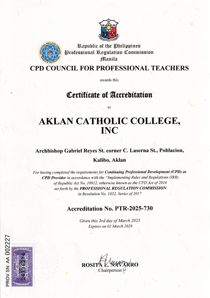 CPD Certificate - Aklan Catholic College